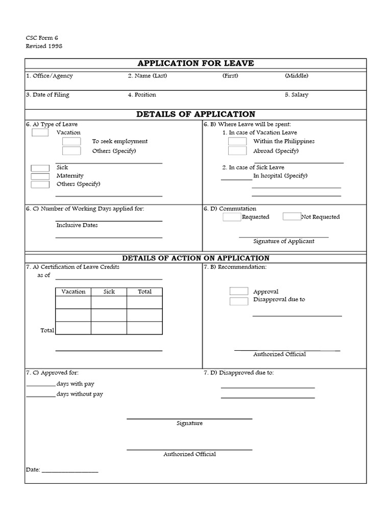 CSC Form 6 Leave Application Guide | PDF