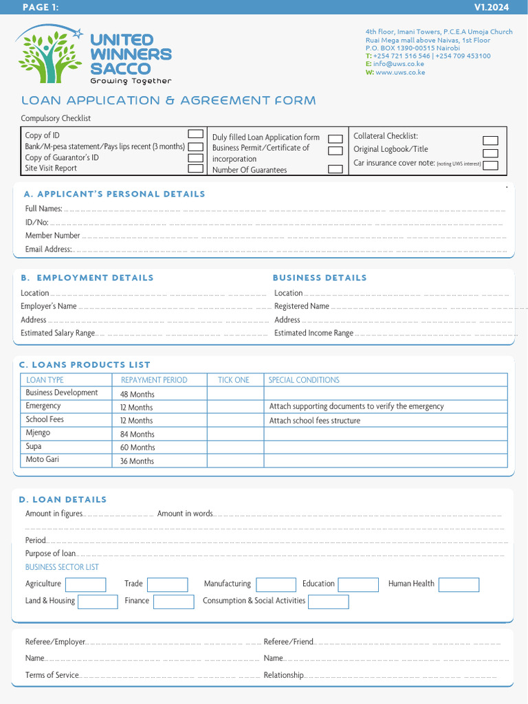 Main Loan Application Agreement Form 2024 | PDF | Loans | Credit