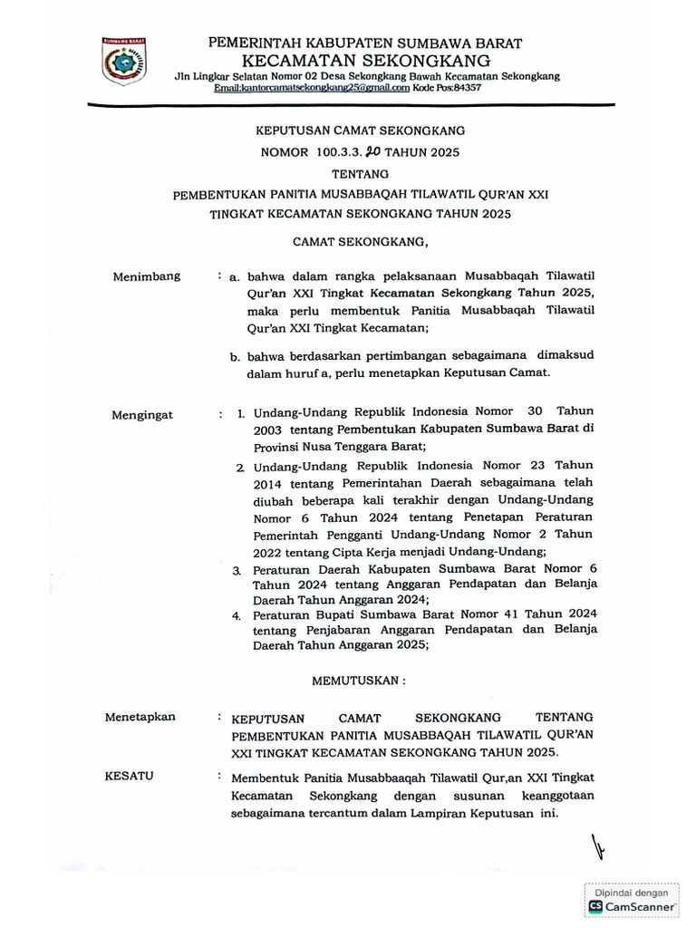 SK Panitia MTQ Kecamatan | PDF