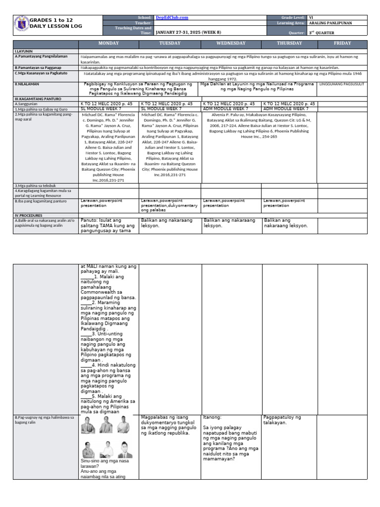 DLL Araling Panlipunan 6 q3 w8 v2 | PDF