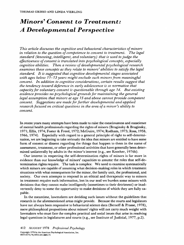 Minors' Consent to Treatment Explained | PDF | Informed Consent | Cognition