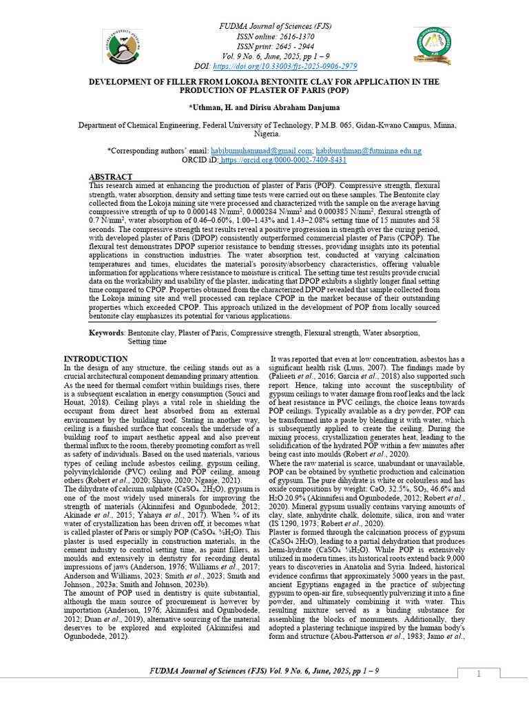 Development of Filler From Lokoja Bentonite Clay For Application in ...