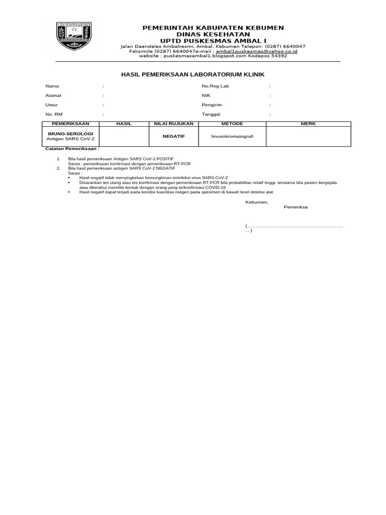 Form Hasil RDT Antigen COVID | PDF