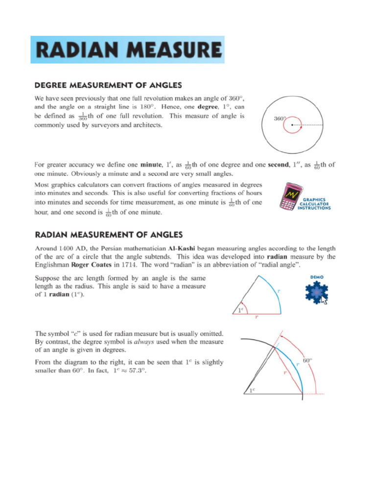 Radian Measure, Arc Length, Sector Area | PDF