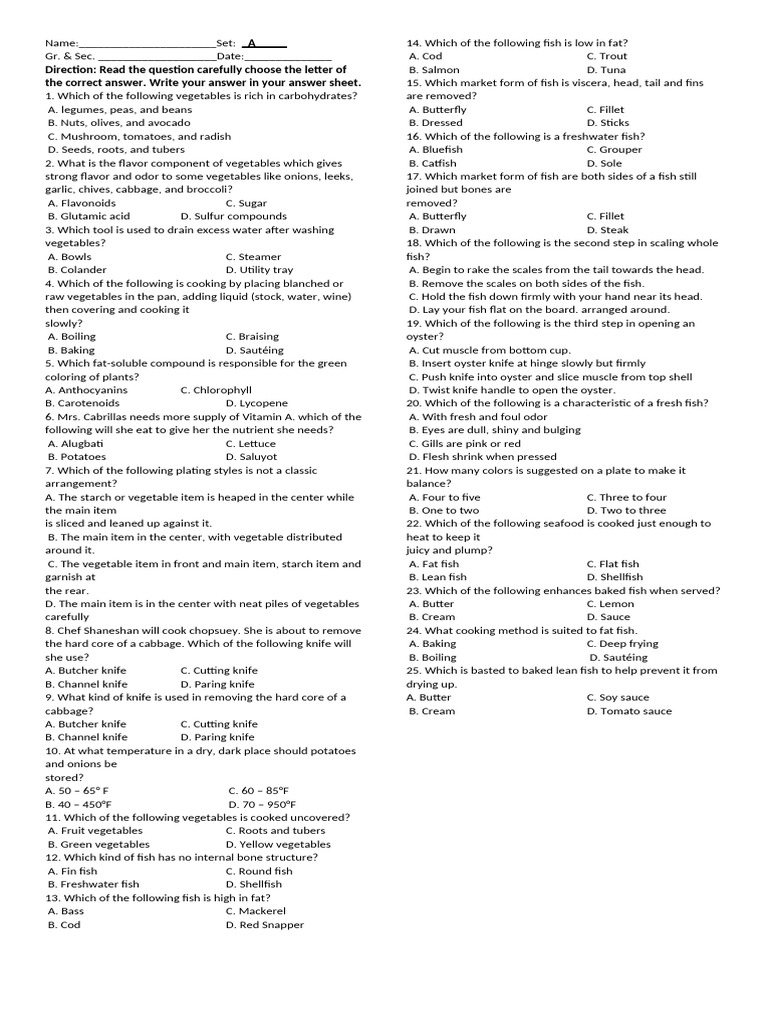 2nd Quarter - Summative Test | PDF | Vegetables | Cooking