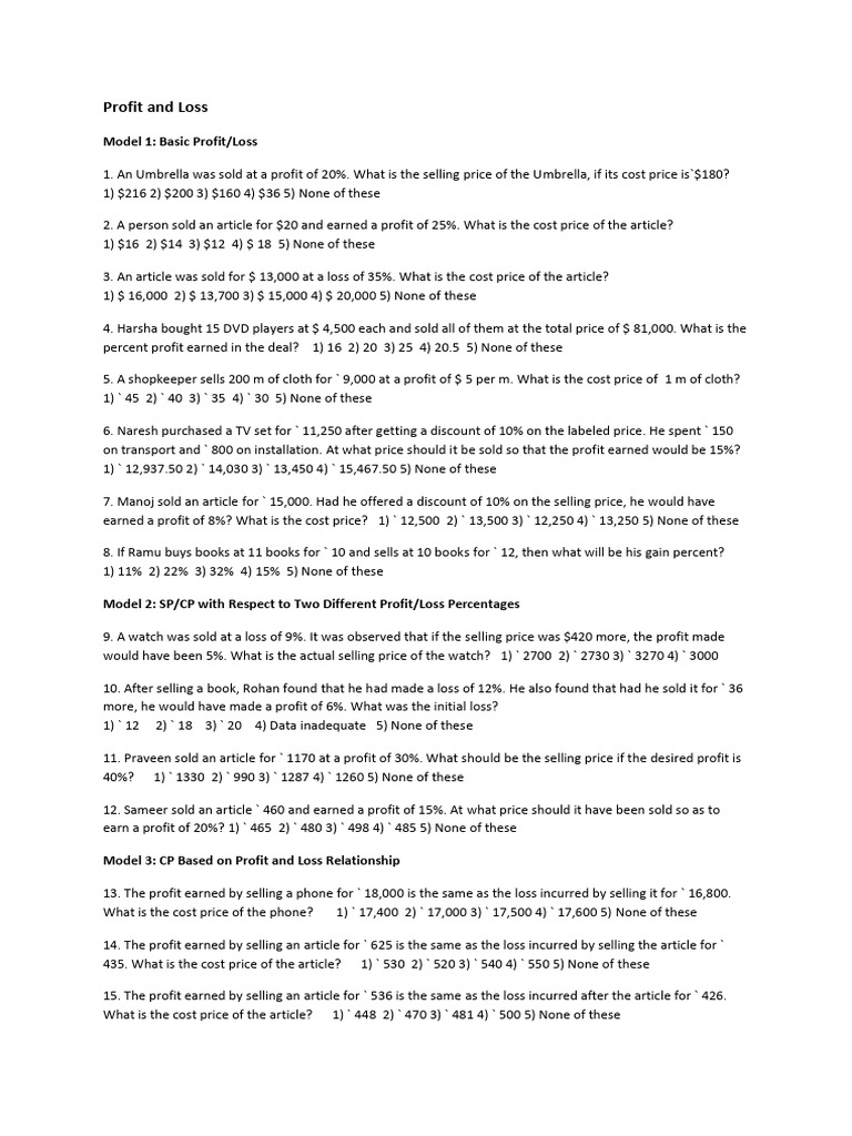 Profit and Loss Word | PDF | Prices | Profit (Economics)