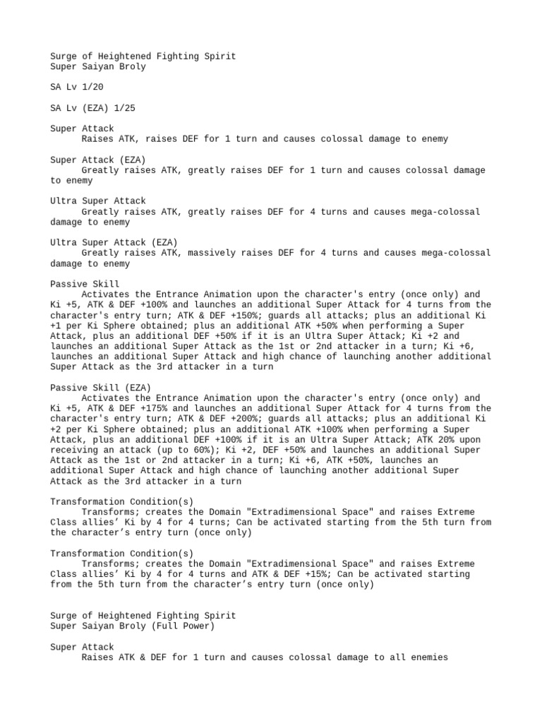 Super Saiyan Broly EZA Changes | PDF