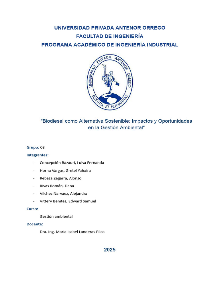 Trabajo Final Ambiental | PDF | Biodiésel | Biocombustible
