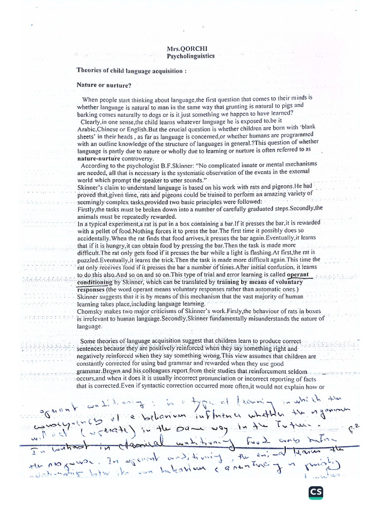 Theories of Child Language Acquisition | PDF