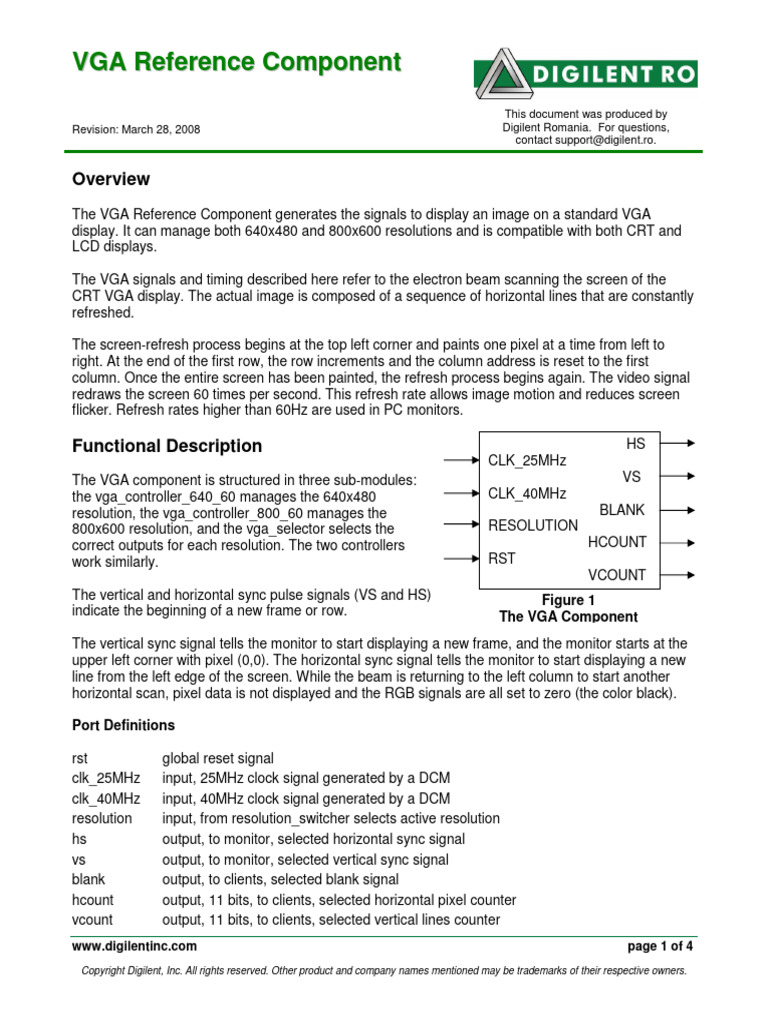 VGA Reference Component Overview | PDF | Display Resolution | Computer ...