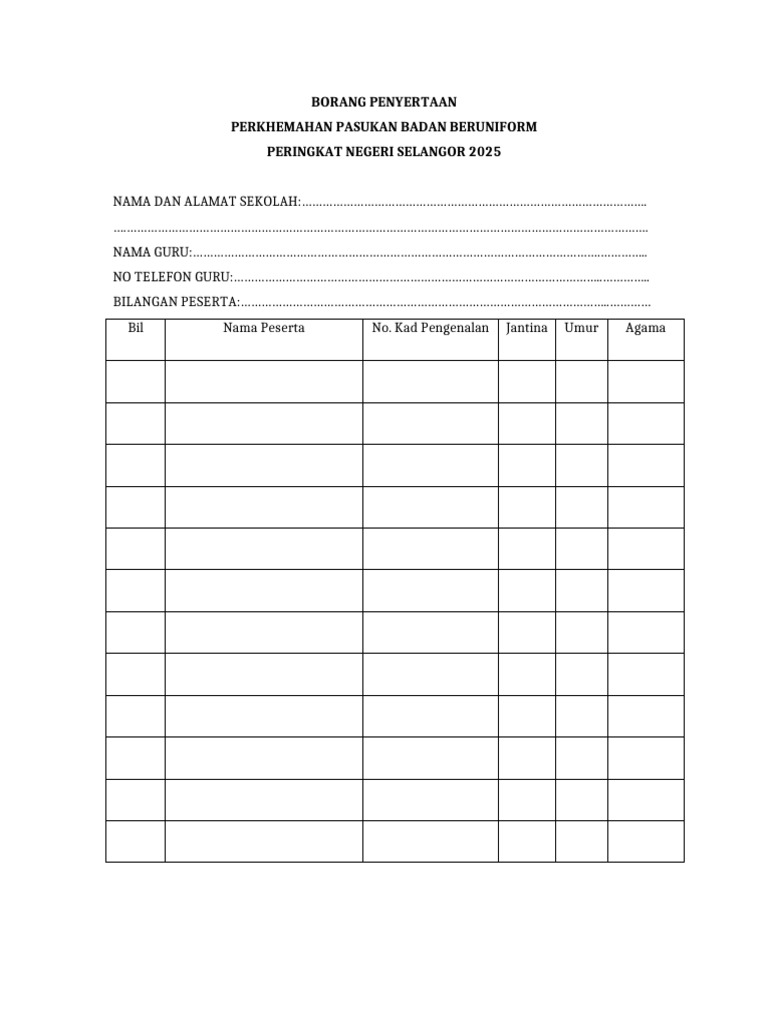 Borang Penyertaan-Peserta | PDF