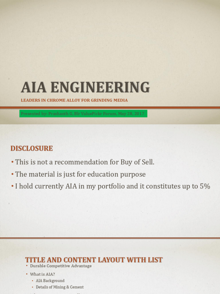 AIA Engineering: Business Model Insights | PDF | Mill (Grinding ...