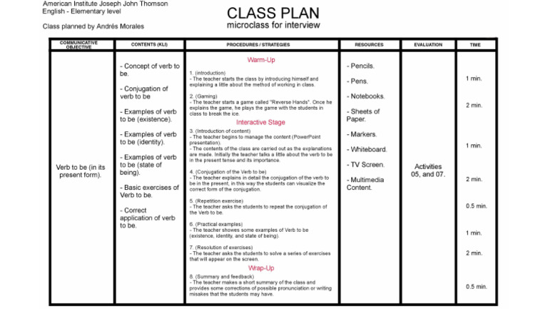 Verb To Be, EL by AM - Class Plan | PDF