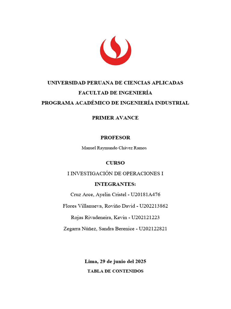 PRIMER AVANCE - GRUPO1 - IOP-final | PDF | Optimización Matemática ...