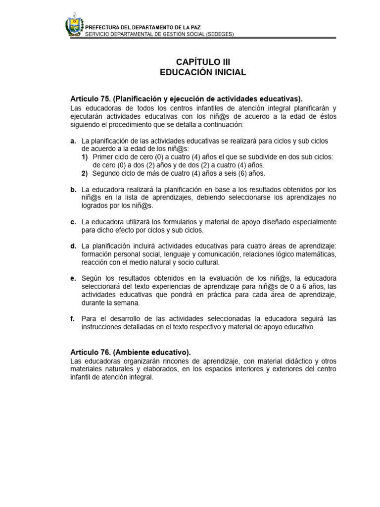 Reglamento de Organizaci-N y Funcionamiento de Los Centros Infantiles Pan | PDF | Aprendizaje ...