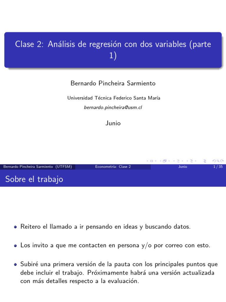 Econometría ICIPEV USM Clase 2 | PDF | Análisis de regresión | Regresión lineal