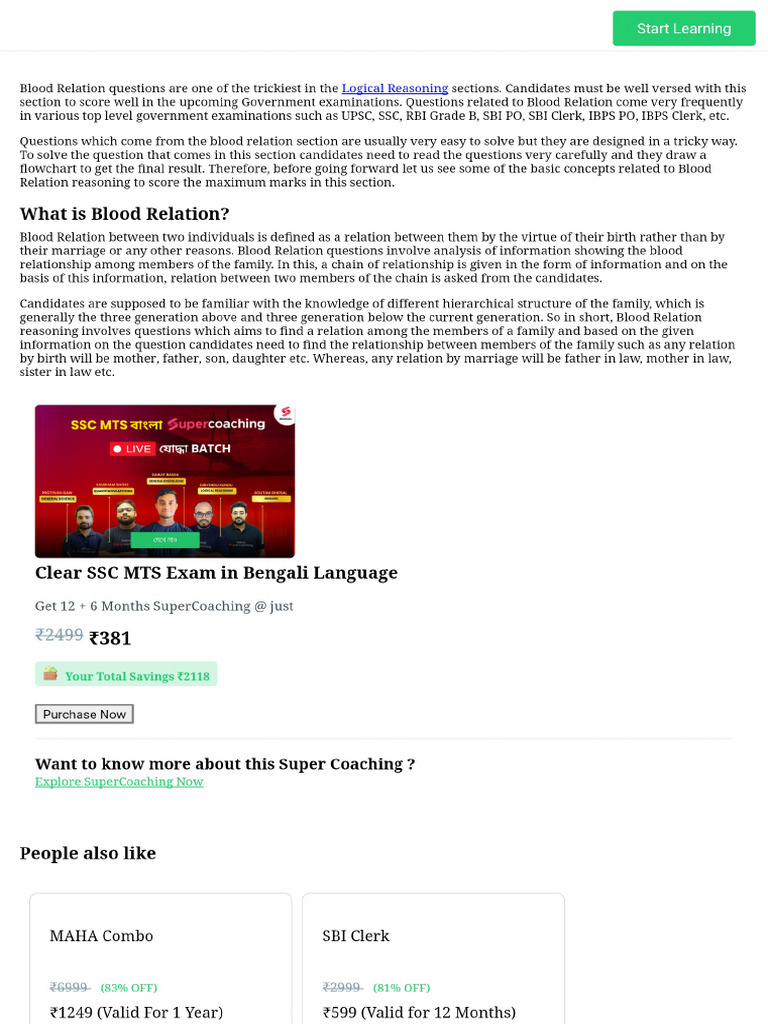 Blood Relation Reasoning - Concepts, Types & Solved Examples | PDF