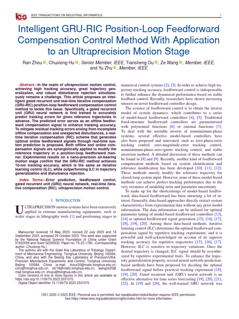 Intelligent GRU-RIC Position-Loop Feedforward Compensation Control Method With Application To An ...