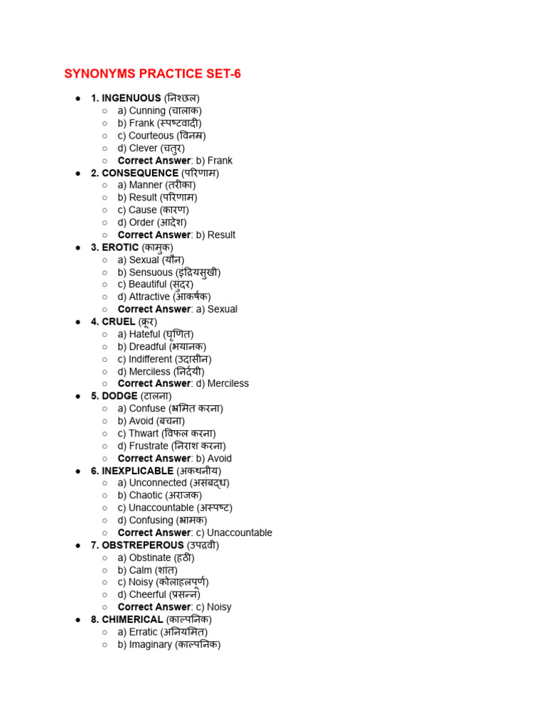 Synonyms Practice Set - 6,7 | PDF