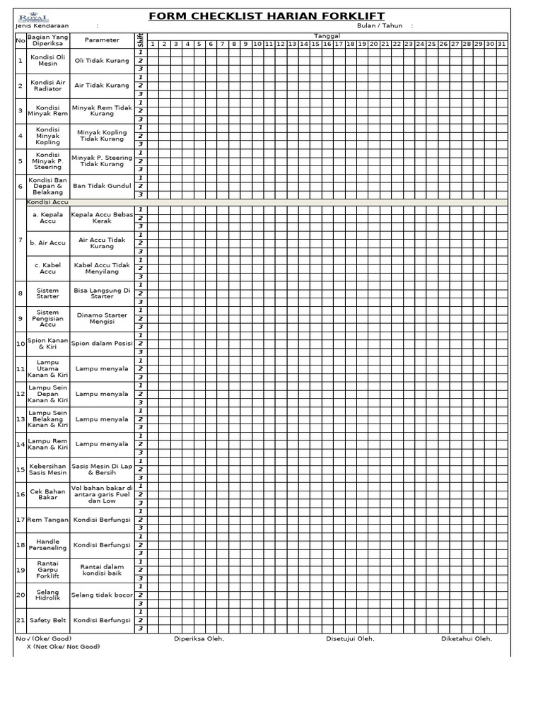 Form Checklist Harian Forklift | PDF