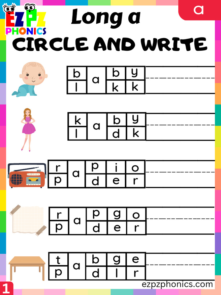 1 Group1 A Words Circle and Write Long A Phonics Worksheet | PDF