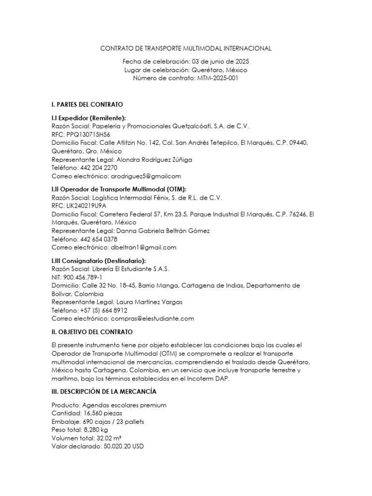 Contrato Multimodal 2 | PDF | Seguro | Business