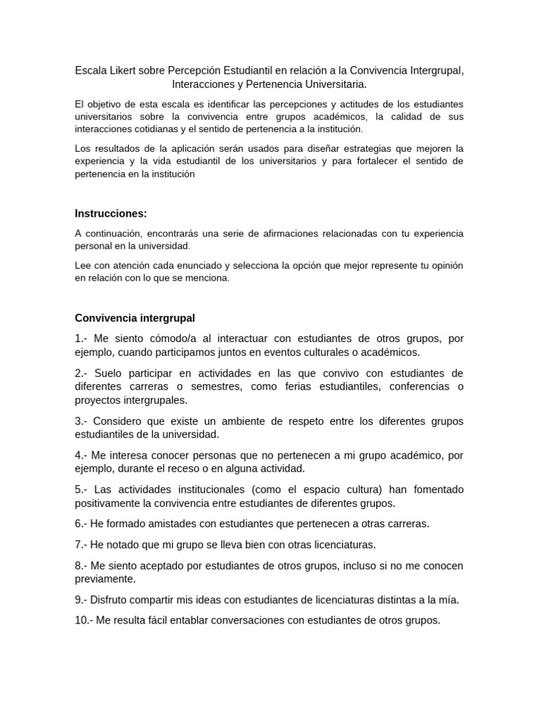 Escala Likert | PDF | Experiencia | Psicología Social