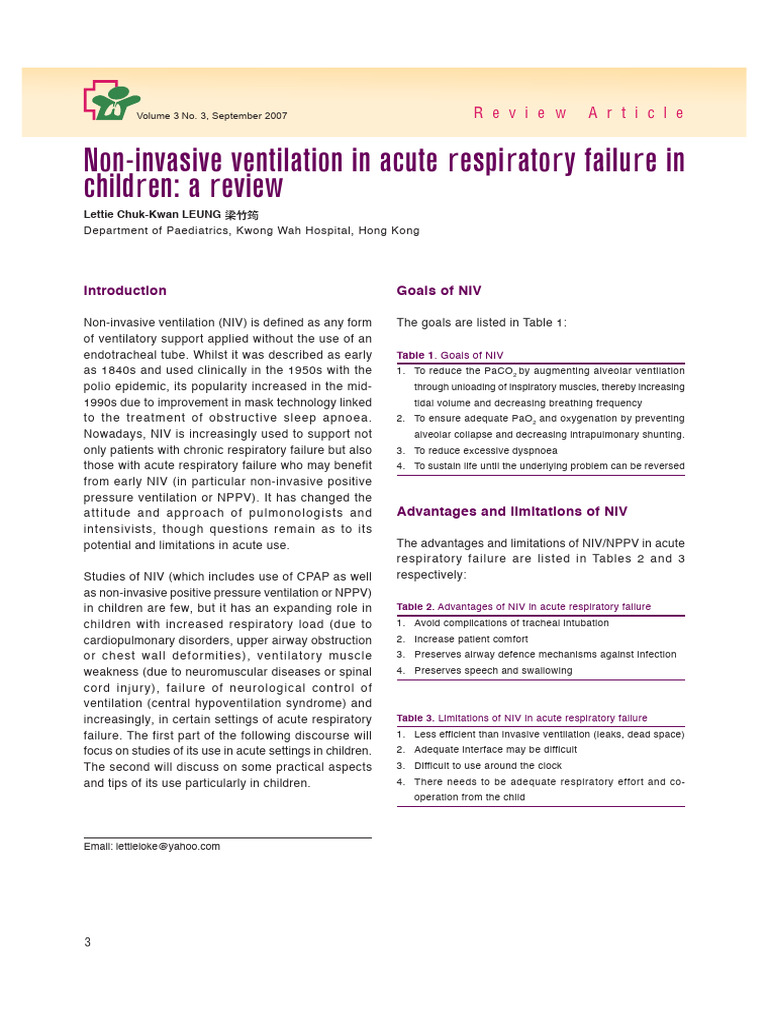 Non-Invasive Acute Resp Failure Children | PDF | Respiratory System ...