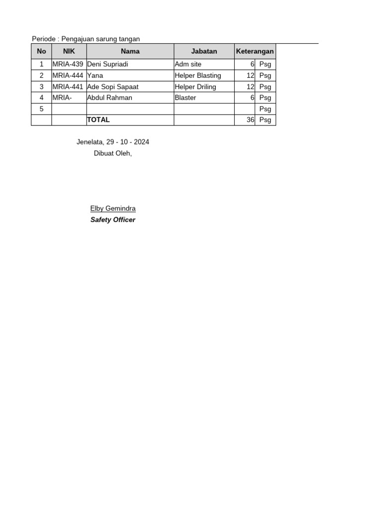 Form Pembagian Sarung Tangan-1 | PDF