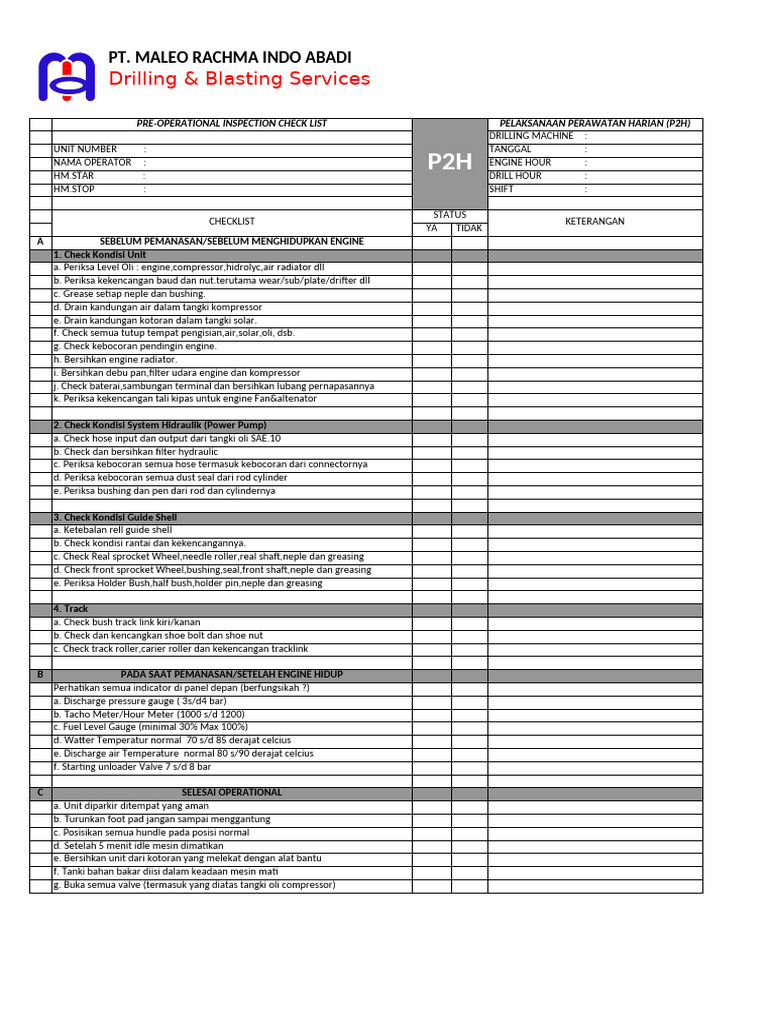 Form Ceklis p2h Motor Dan Mobil | PDF