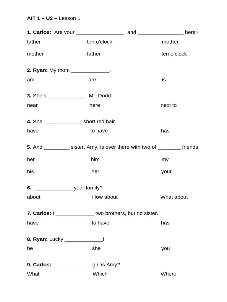 AIT 1 - U 2 - L1 Original Sentences - Letra 14 | PDF