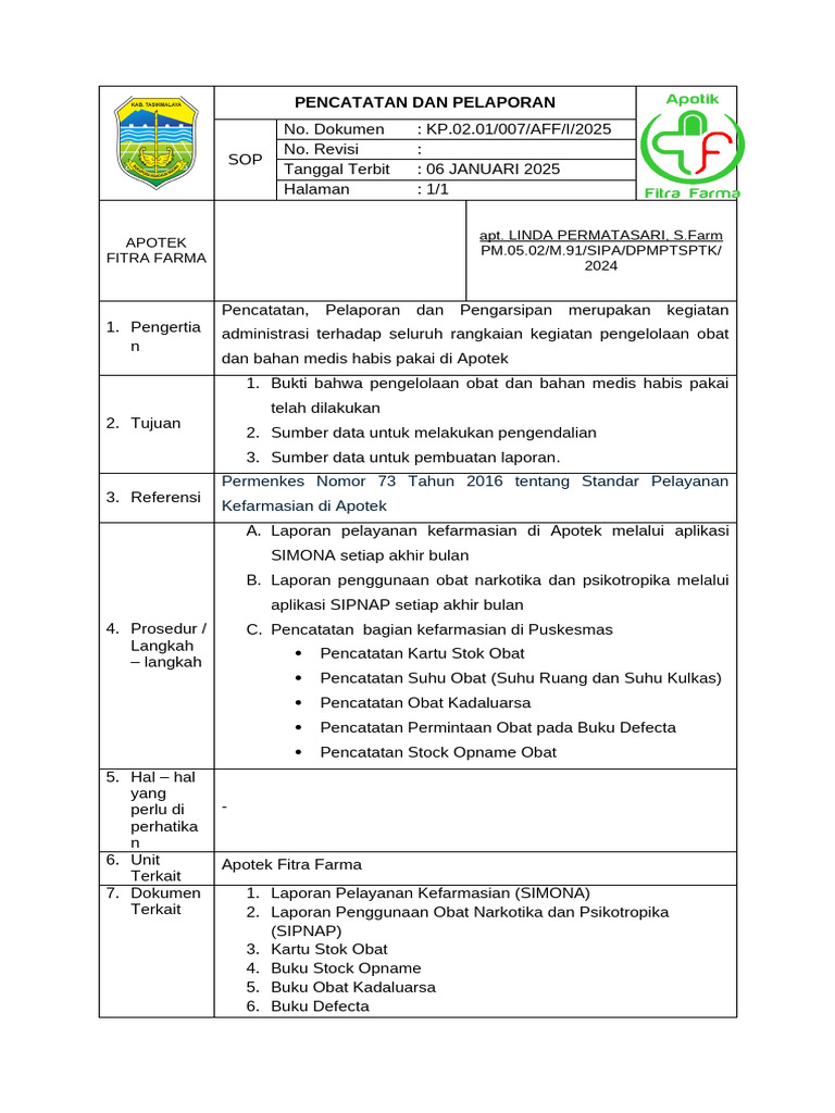 Sop Pencatatan Dan Pelaporan | PDF