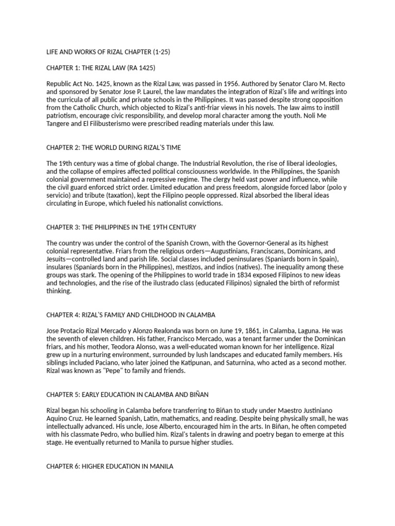Life and Works of Rizal Chapter (1-25) | PDF | Philippines