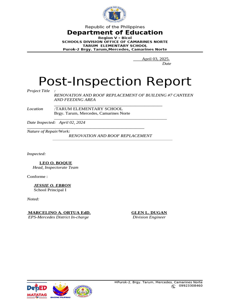 Pre Inspection Report | PDF