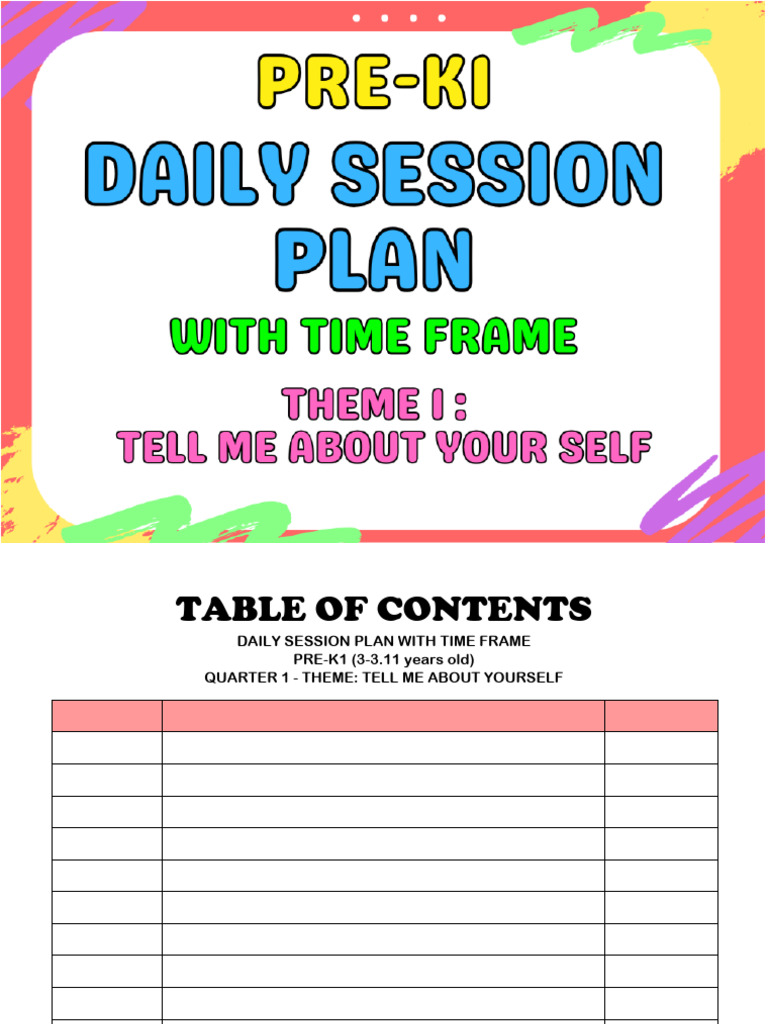 Daily Session Plan With Time Frame Pre k1 Quarter 1 1 | PDF