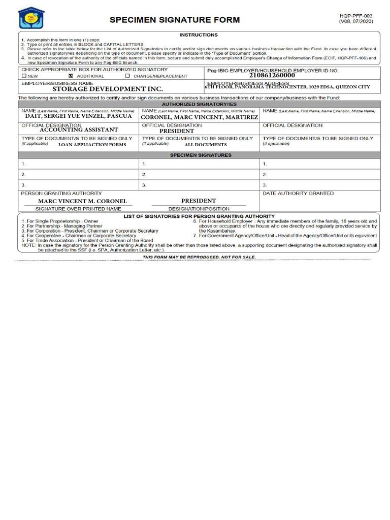 Pag-IBIG Specimen Signature Form 2025 | PDF