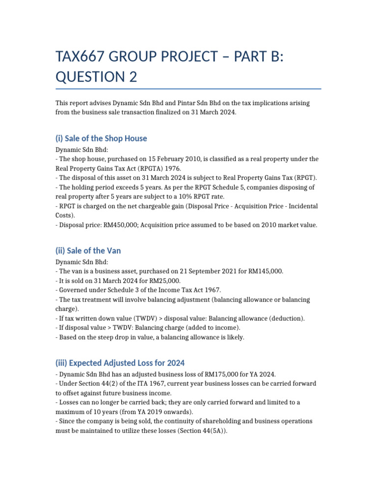 Tax Implications for Dynamic Sdn Bhd | PDF | Taxes | Tax Deduction