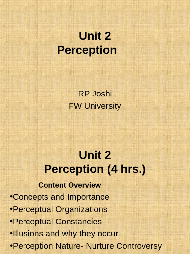 Unit 2 Perception - Bba | PDF | Perception | Senses