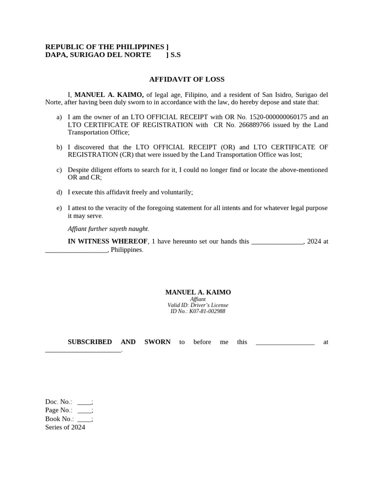 Affidavit - of Loss (Or:cr) | PDF
