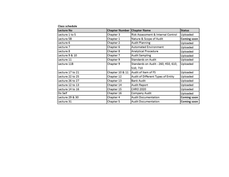 Lecture Schedule for Auditing Topics | PDF