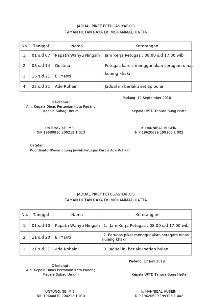 Contoh Daftar Piket | PDF