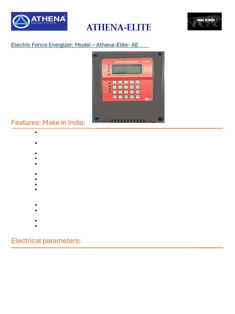 ATHENA - Elite - ESPF Data Sheet | PDF | Voltage | Mains Electricity