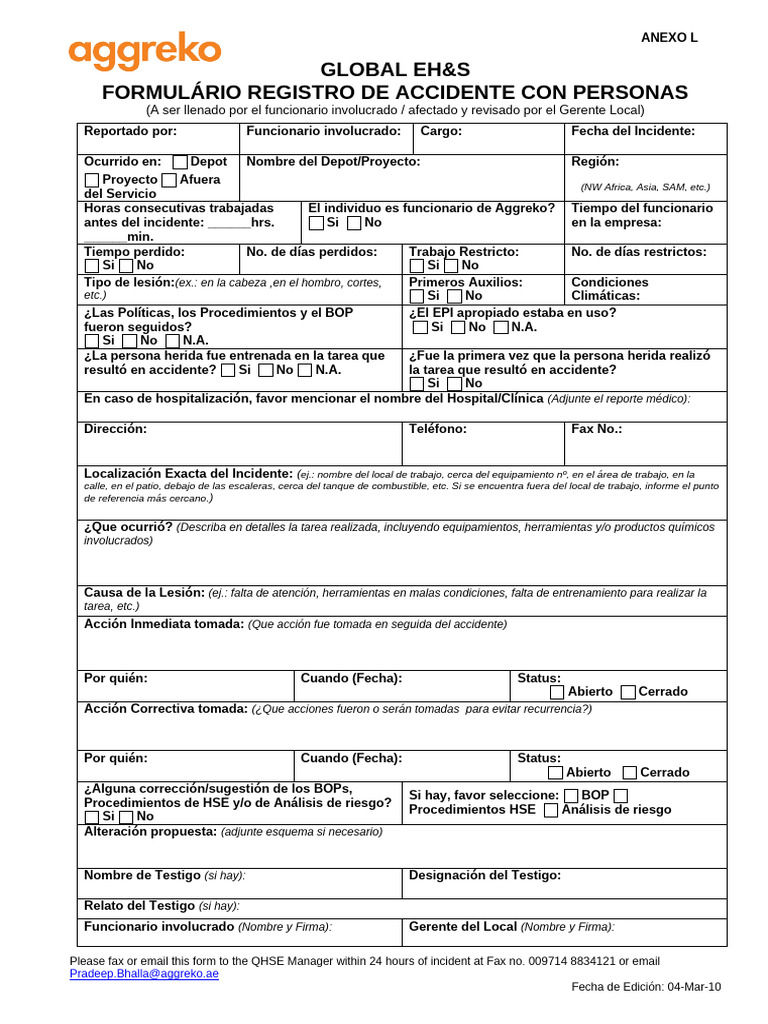 12 - APPENDIX L - Registro Accidente Personal Rev 04 03 10 - SP | PDF