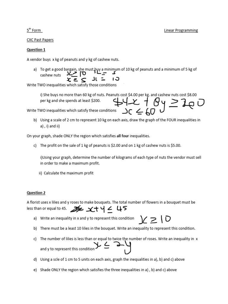 5th - Linear - Programming Past Paper Questions | PDF | Combinatorics | Graph Theory