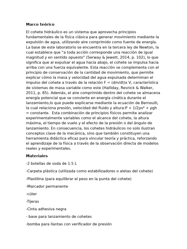 Marco Teórico, Materials y Metodologia | PDF | Motor de cohete | Masa