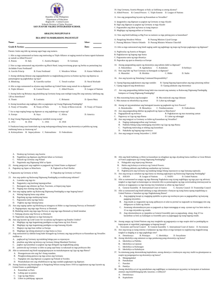 4th Periodical Test Grade 8 | PDF