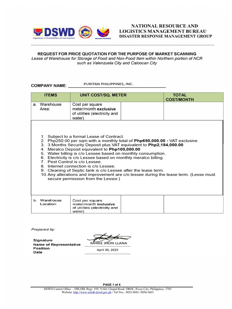 Quotation of Warehouse 10 | PDF