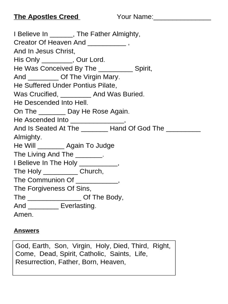 The Apostles Creed Test | PDF