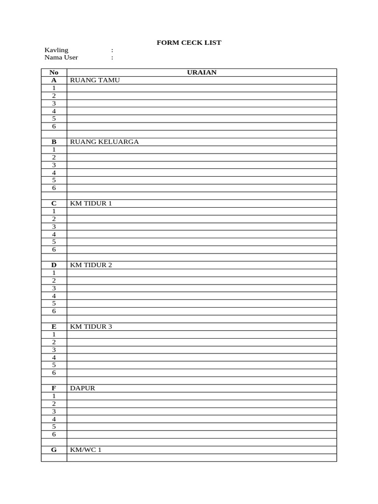 Form Cek List | PDF