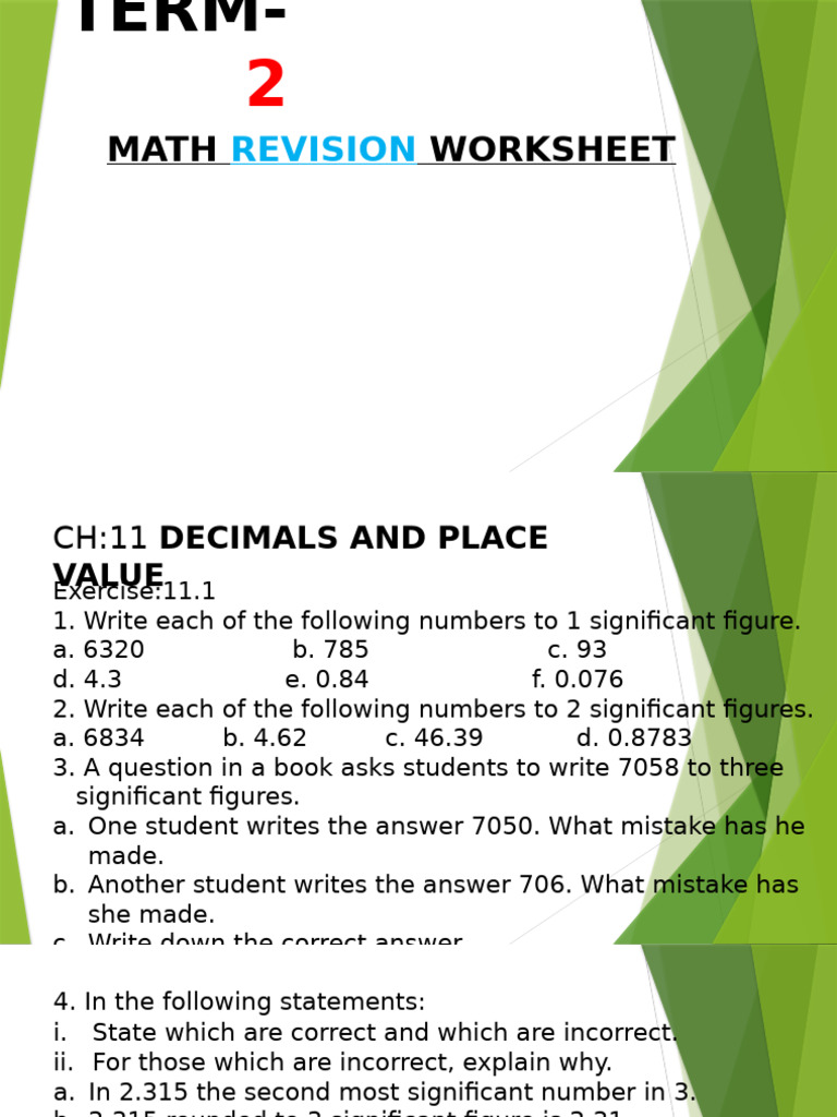 Term-2 Math Revision Worksheet | PDF